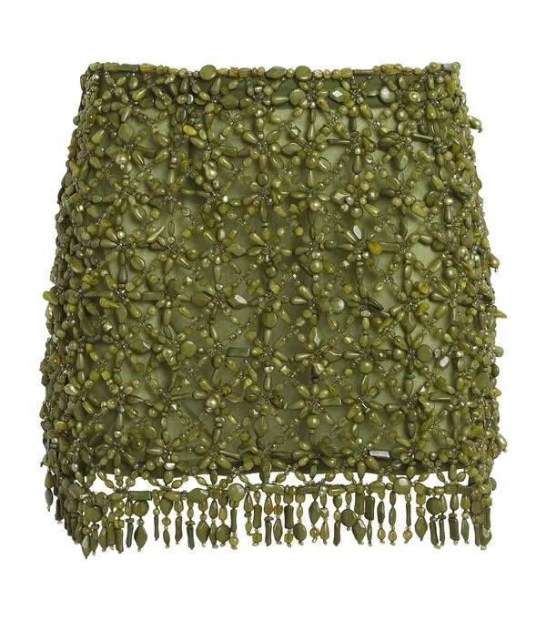Cult Gaia Silk Embellished Idalia Mini Skirt - Green