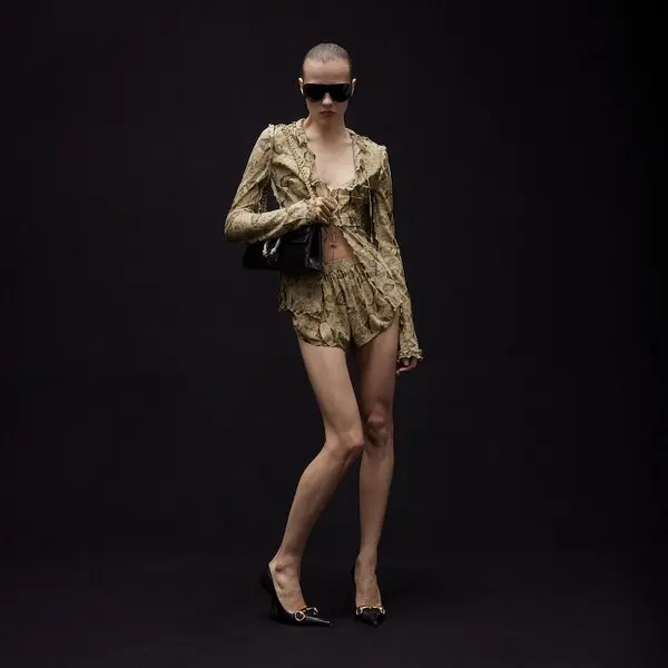 Gucci Allover Python Print Silk Shirt With Frill Trim