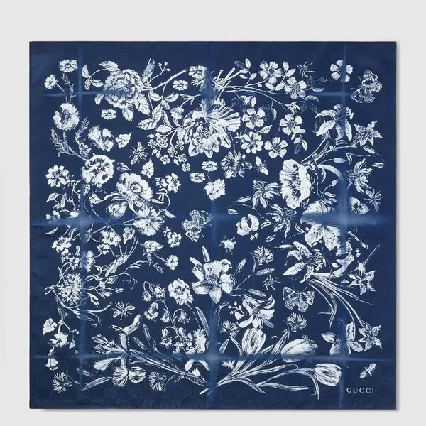 Gucci Cotton Silk Jacquard Pocket Square - Blue
