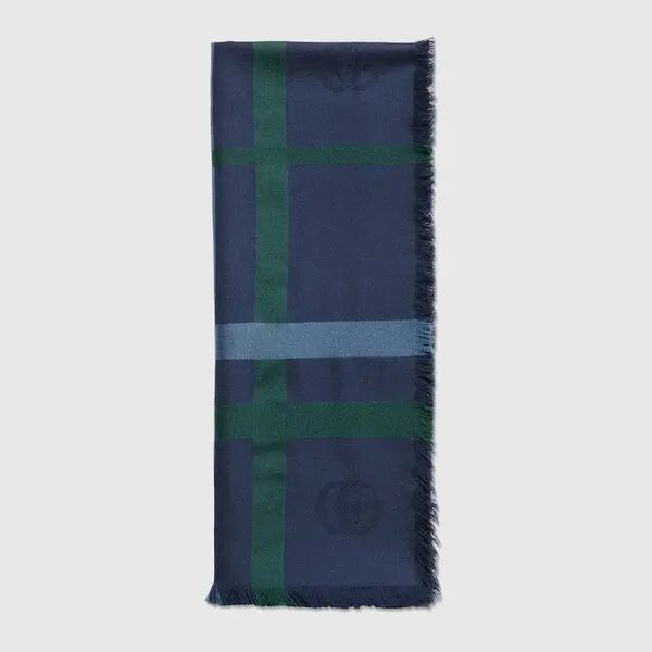Gucci Tartan Cashmere Jacquard Stole - Blue