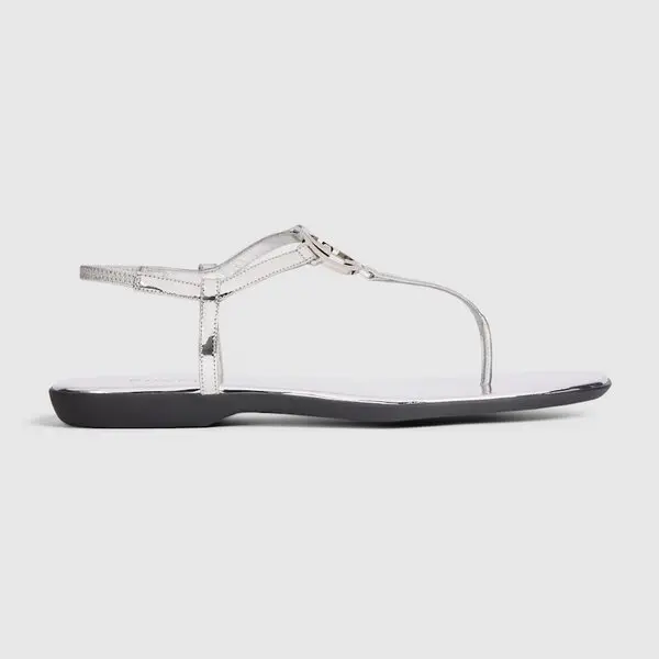 Gucci Interlocking G Metallic Leather Thong Sandal - Silver