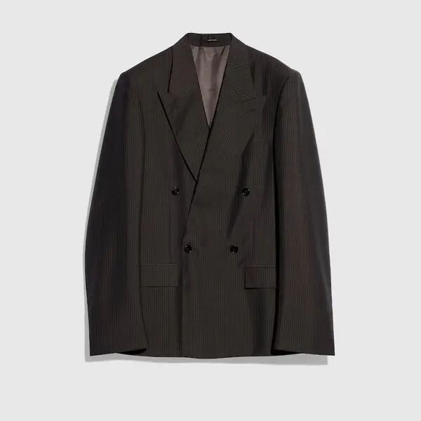 Gucci Pinstripe Wool Mohair Double-breasted Jacket - Brown