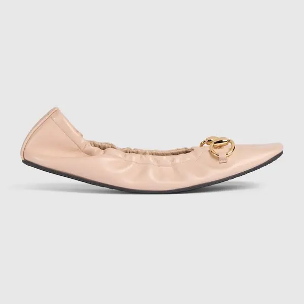Gucci Prima Ballerina Leather Flats With Horsebit Detail - Pink
