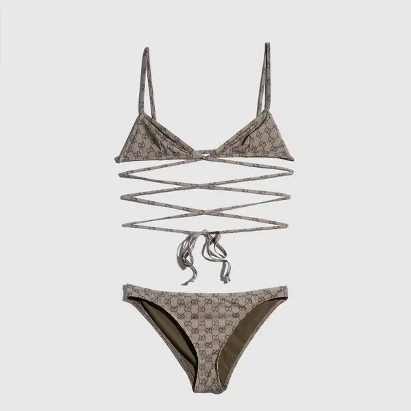 Gucci Allover Gg Print Stretch Jersey Bikini - Beige