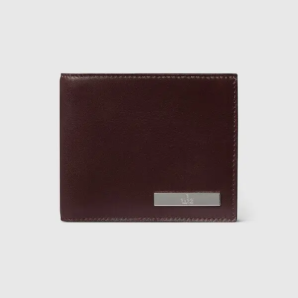 Gucci Bi-fold Wallet With Metal Tag - Brown