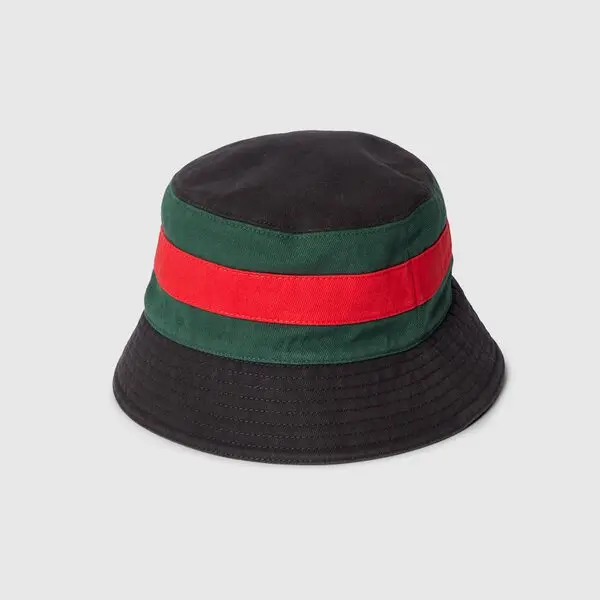 Gucci Washed Cotton Bucket Hat With Web Detail - Black