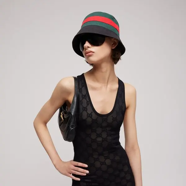Gucci Washed Cotton Bucket Hat With Web Detail