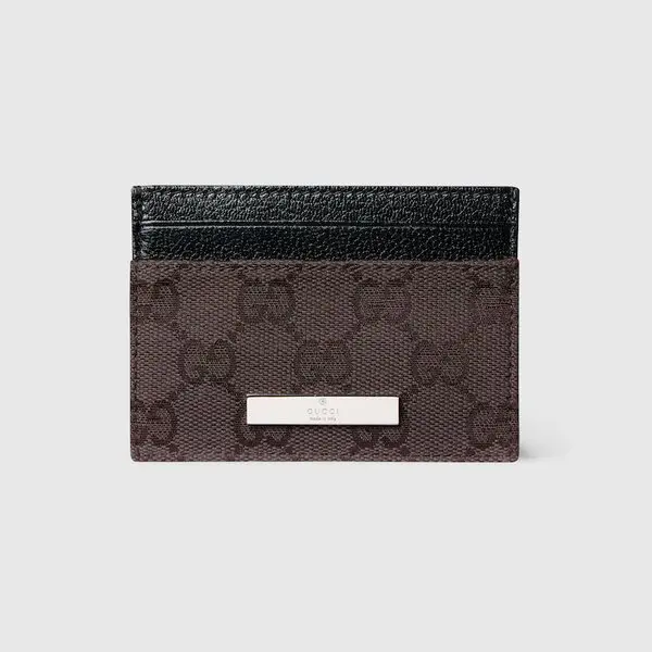 Gucci Card Case With Plaque Gg Canvas - Brown