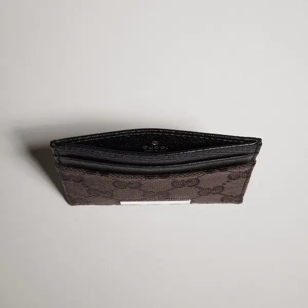 Gucci Card Case With Plaque Gg Canvas - Brown