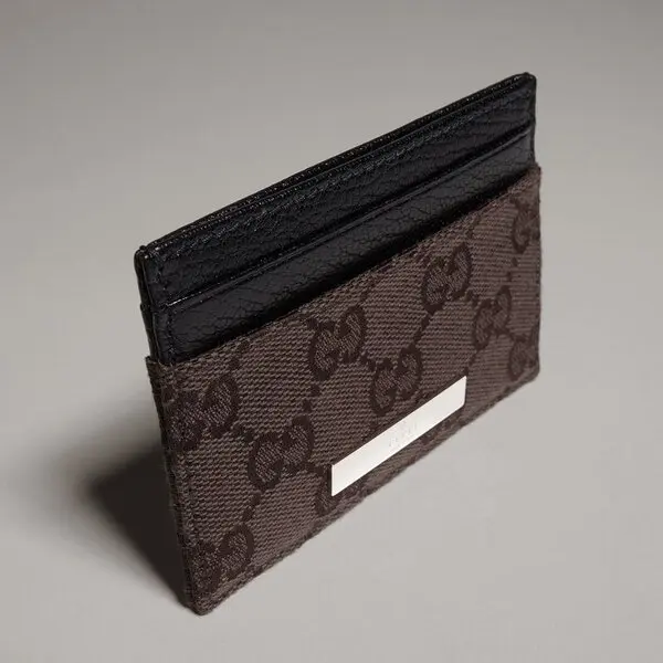 Gucci Card Case With Plaque Gg Canvas - Brown