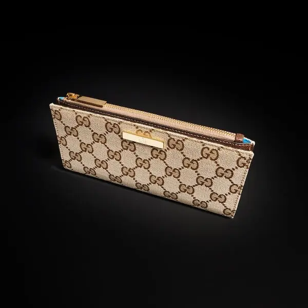 Gucci Long Wallet With Plaque Gg Canvas