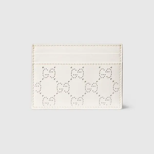 Gucci Perforated Gg Card Case Leather - White