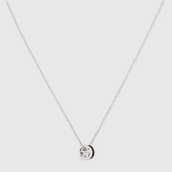Gucci Sterling Silver Interlocking G Crystal Pendant Necklace - One-color