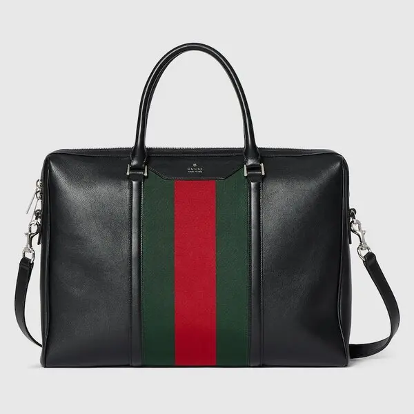 Gucci Medium Web Trademark Leather Briefcase - Black