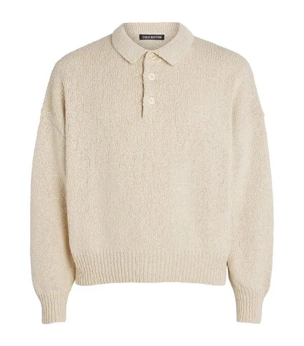 COLE BUXTON Cotton Beach Polo Sweater - White