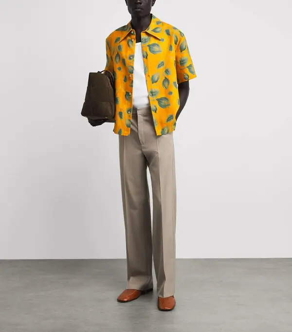 Séfr Linen Leaf Print Dayot Shirt - Orange