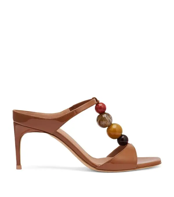 MALONE SOULIERS Patent Leather Beaded Lena Heeled Sandals - Brown