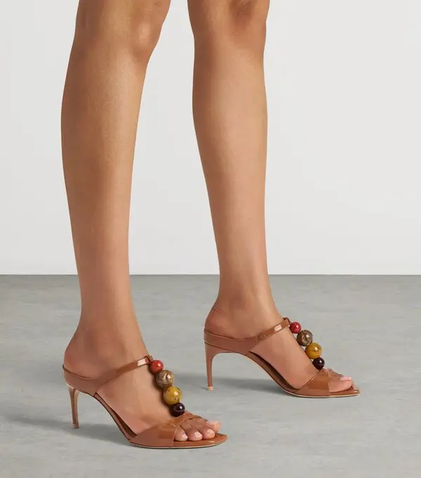 MALONE SOULIERS Patent Leather Beaded Lena Heeled Sandals - Brown