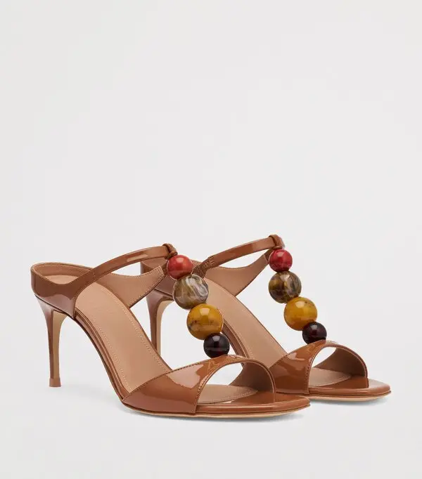 MALONE SOULIERS Patent Leather Beaded Lena Heeled Sandals - Brown