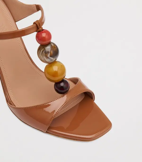 MALONE SOULIERS Patent Leather Beaded Lena Heeled Sandals - Brown