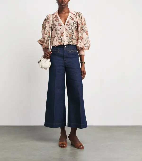 Alice + Olivia Cotton-silk Floral Blouse