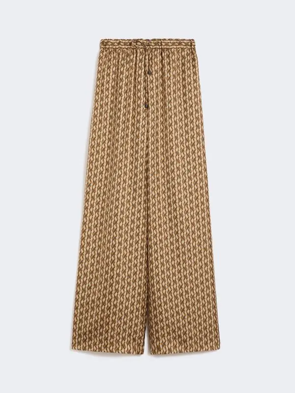 Max Mara Wide-fit Printed Silk Trousers - Hazelnut Brown
