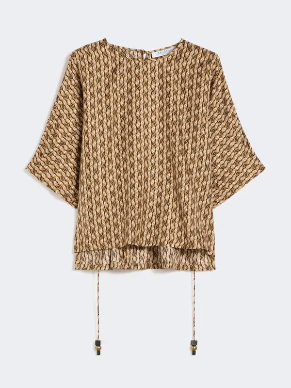 Max Mara Printed Silk Twill Blouse With Drawstring Detail - Hazelnut Brown