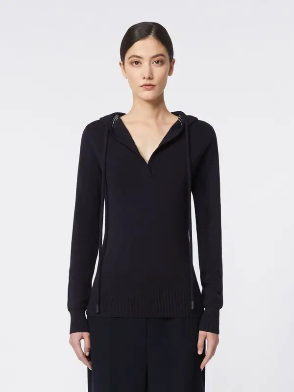 Max Mara Fitted Wool Jumper With Striped Hood