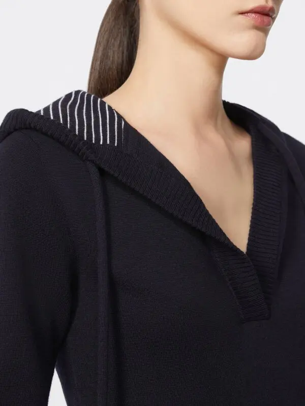 Max Mara Fitted Wool Jumper With Striped Hood