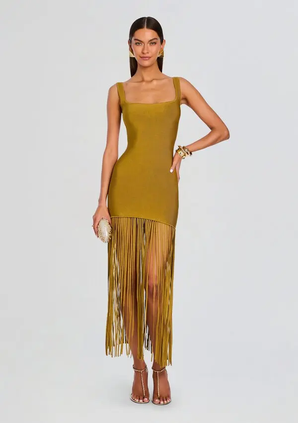 Retrofete Saddler Dress Fringe Maxi Skirt - Ochre