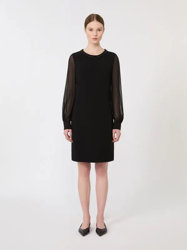 Max Mara Embellished Cady Cocktail Dress With Silk Georgette Sleeves