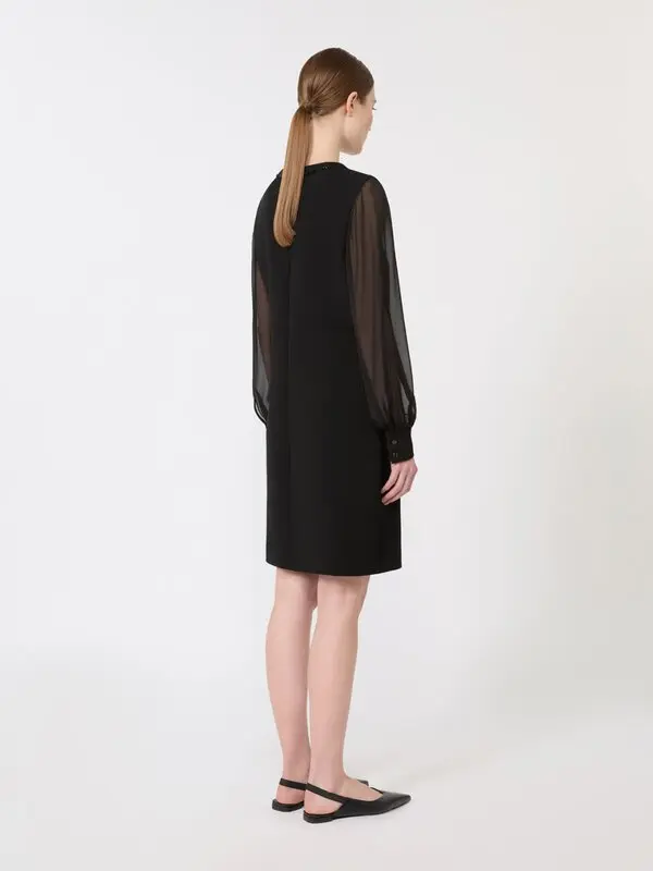 Max Mara Embellished Cady Cocktail Dress With Silk Georgette Sleeves