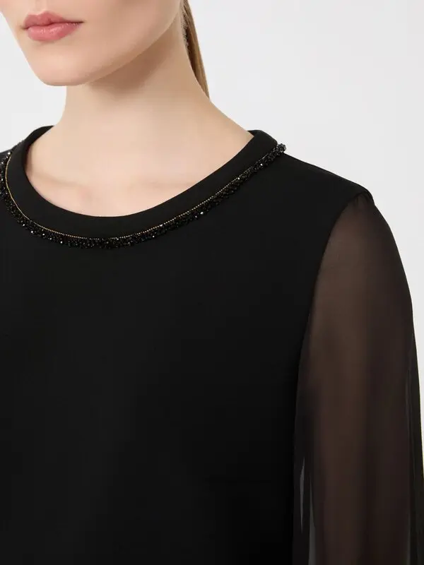 Max Mara Embellished Cady Cocktail Dress With Silk Georgette Sleeves