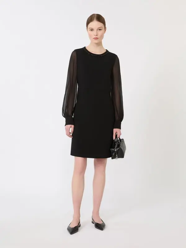 Max Mara Embellished Cady Cocktail Dress With Silk Georgette Sleeves