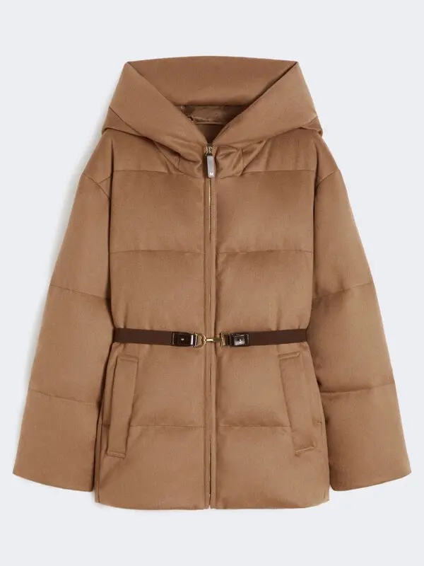 Max Mara Short Water-repellent Down Jacket With Hood And Leather Belt