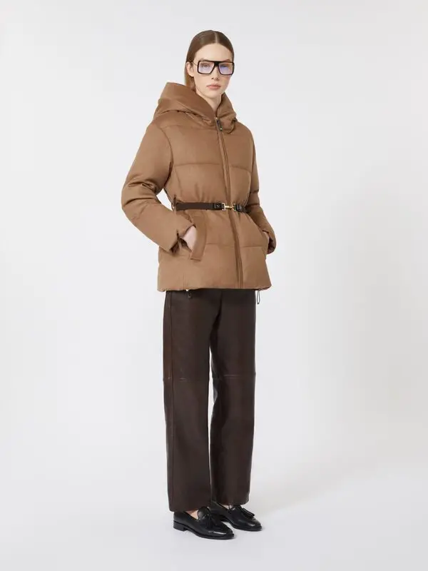 Max Mara Short Water-repellent Down Jacket With Hood And Leather Belt