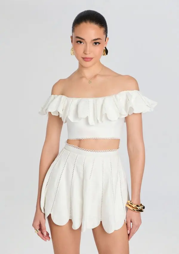 Azulu Nela Off-the-shoulder Linen Top - Ivory