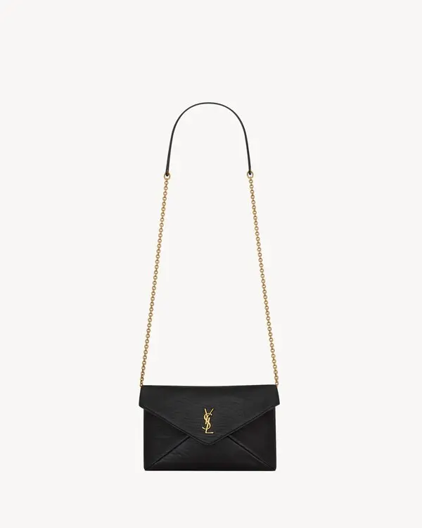 Saint Laurent Cassandre Small Chain Pouch In Lambskin - Black
