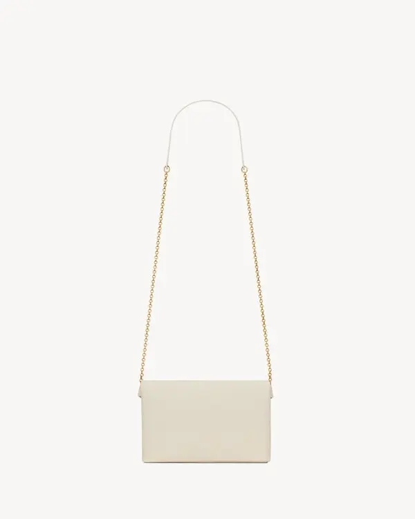 Saint Laurent Cassandre Small Chain Clutch In Lambskin - White