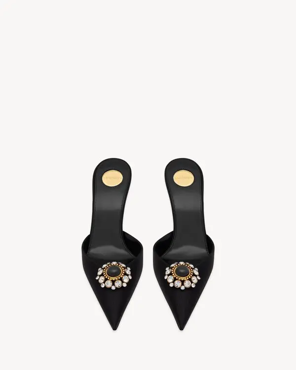 Saint Laurent Cosmo Mules In Satin And Crystals - Black