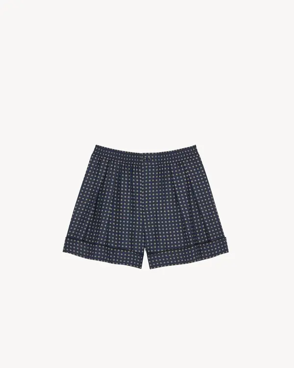 Saint Laurent Silk Satin Pajama Shorts With Wide Leg And Double-pleat - Marine