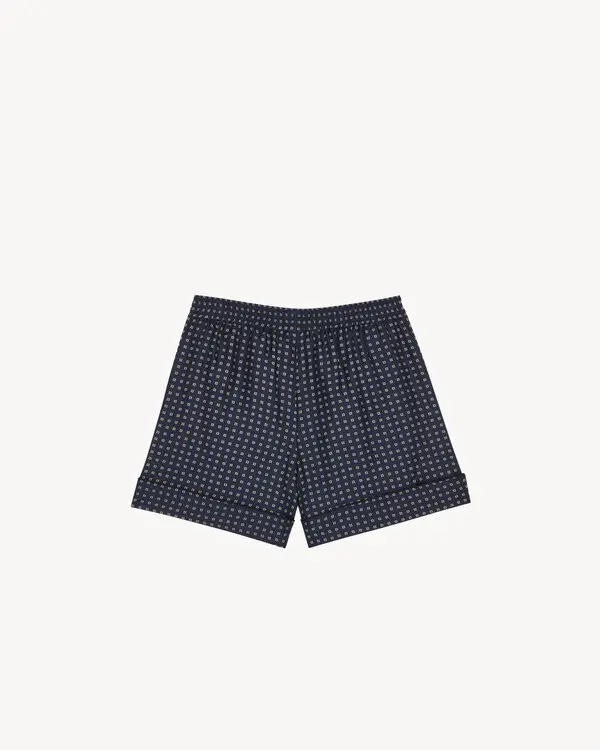 Saint Laurent Silk Satin Pajama Shorts With Wide Leg And Double-pleat - Marine