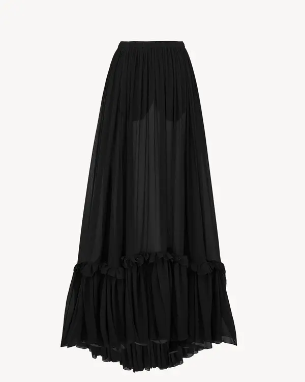Saint Laurent Silk Crepon Muslin Maxi Skirt - Noir