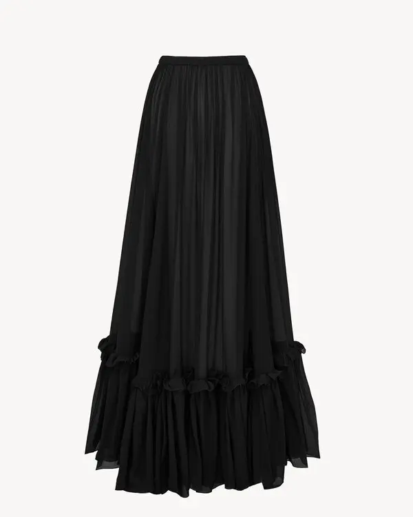 Saint Laurent Silk Crepon Muslin Maxi Skirt - Noir