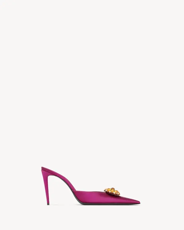 Saint Laurent Cosmo Mules In Satin Crepe And Crystals - Smashed Prune
