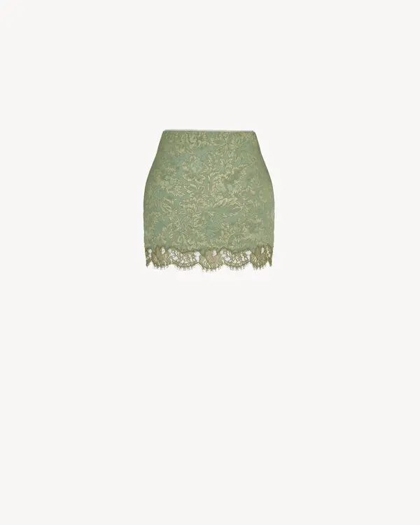 Saint Laurent Baroque Mini Skirt In Jacquard And Lace - Celadon Or