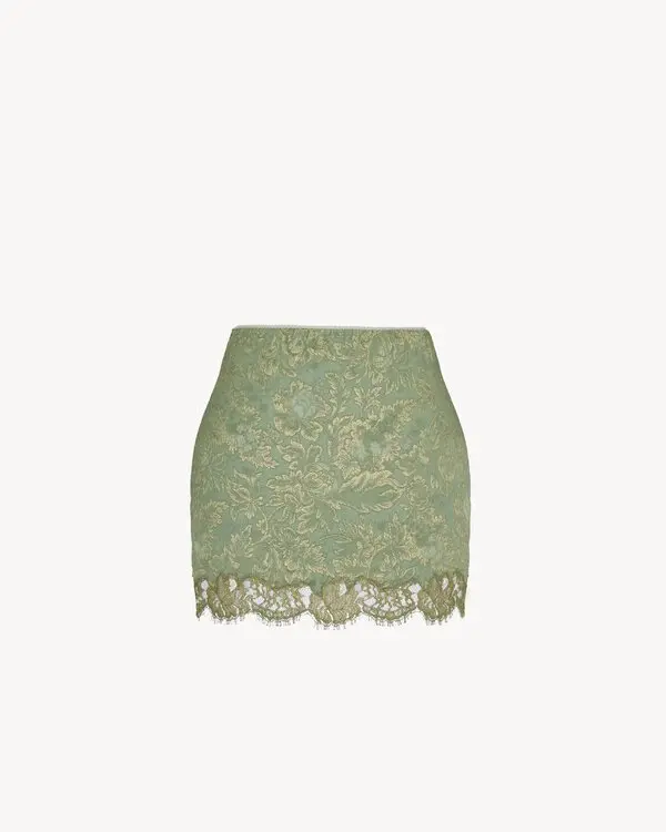 Saint Laurent Baroque Jacquard Lace Mini Skirt - Celadon Or