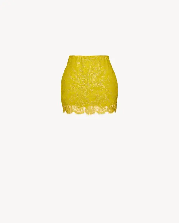 Saint Laurent Baroque Mini Skirt In Jacquard And Lace - Jaune Acide Or