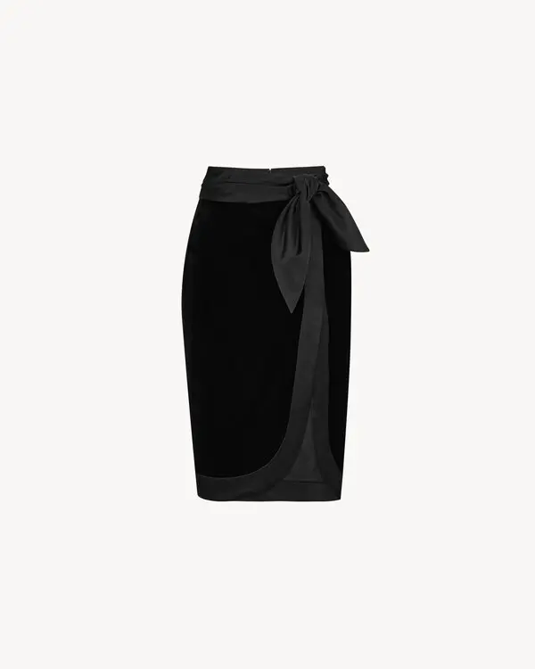 Saint Laurent Wrap Skirt In Velvet And Satin - Noir