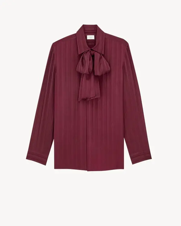 Saint Laurent Cassandre Lavallière Blouse In Striped Silk Jacquard